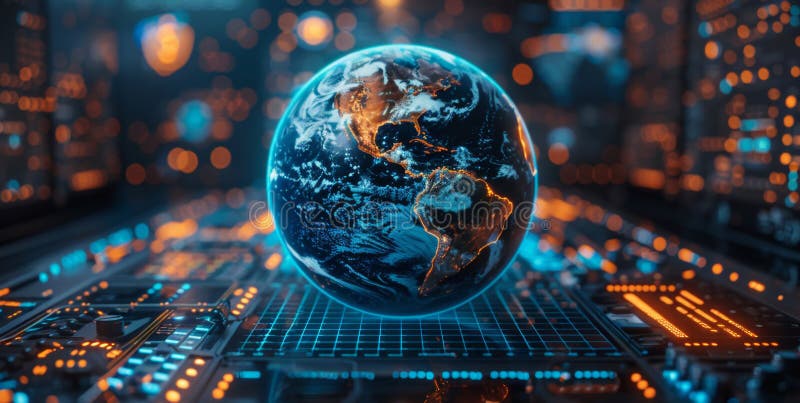 Earth Atop Computer Chip stock photo. Image of science - 318239642