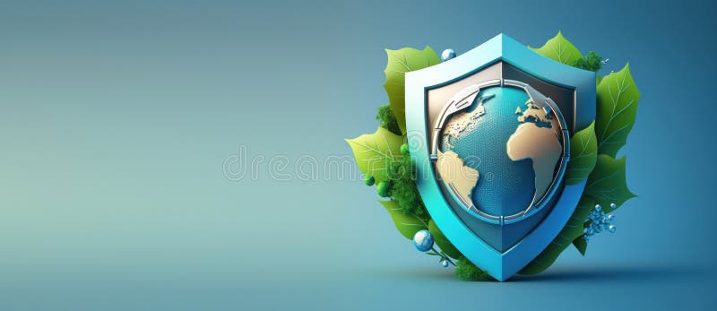 Earth with Protection Shield Banner with Copy Space, Save the World ...