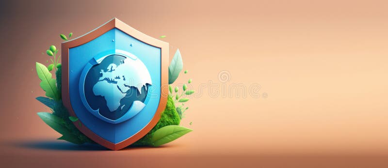 Earth with Protection Shield Banner with Copy Space, Save the World ...