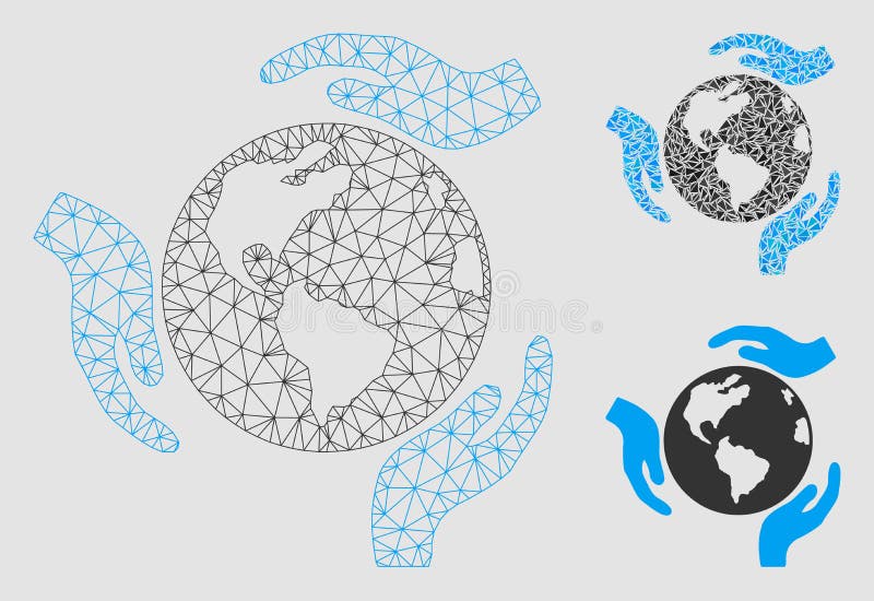 Earth Protection Vector Mesh Wire Frame Model and Triangle Mosaic Icon ...