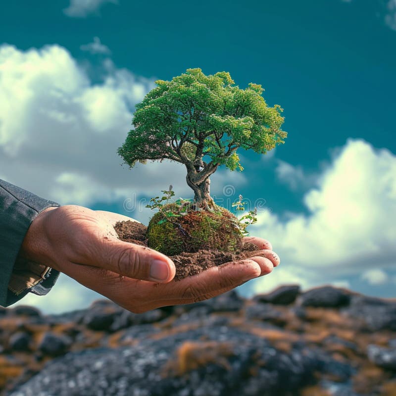 Earth Protector Concept of Saving the World with a Tree in Hand Stock ...