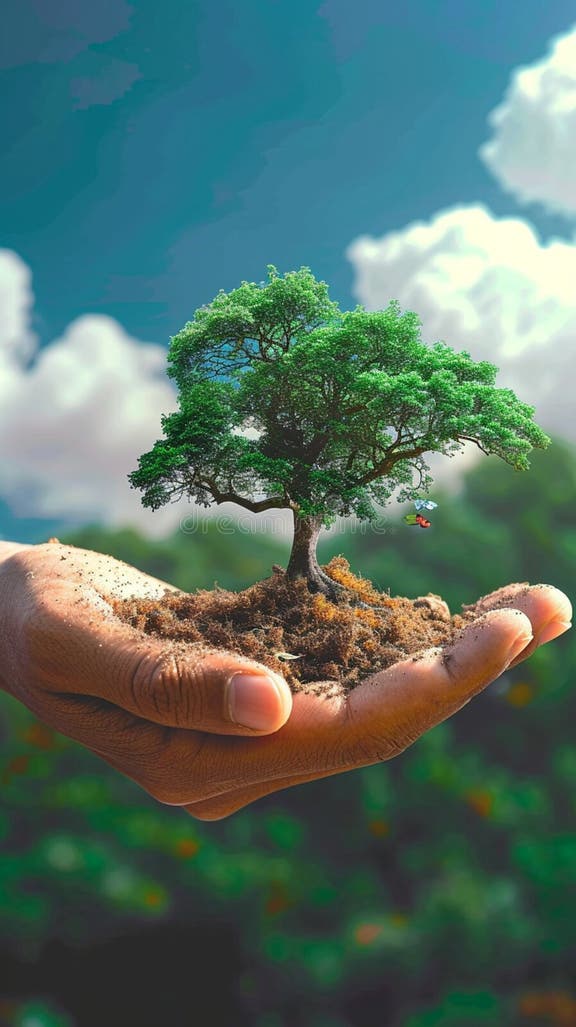 Earth Protector Concept of Saving the World with a Tree in Hand Stock ...