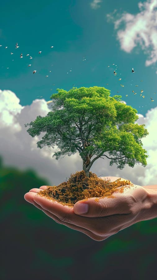 Earth Protector Concept of Saving the World with a Tree in Hand Stock ...