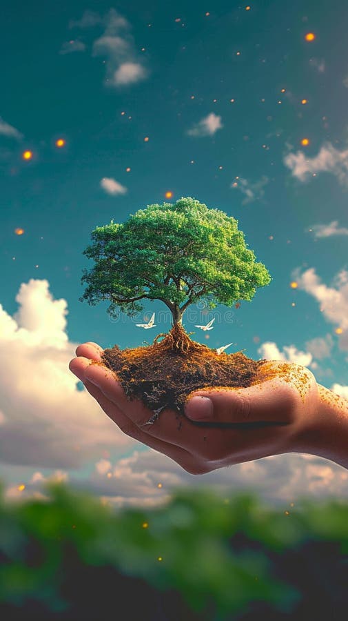Earth Protector Concept of Saving the World with a Tree in Hand Stock ...