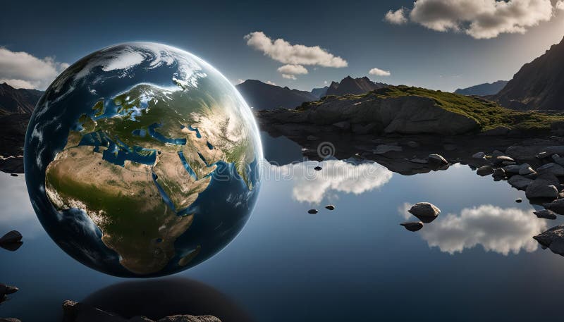 Earth Reflection in Mountain Lake Stock Illustration - Illustration of ...