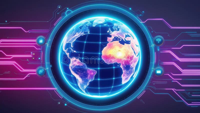 Earth Rendered in a Futuristic Interface with High-tech Graphics and ...