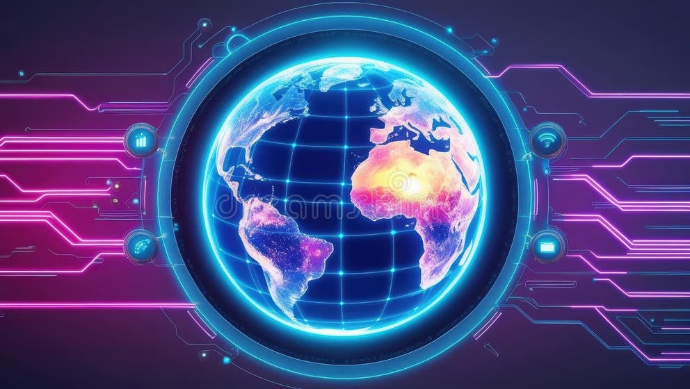 Earth Rendered in a Futuristic Interface with High-tech Graphics and ...