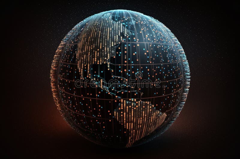 Earth Represented by Little Dots, Binary Code and Lines - Big Data, Global Business Generative ...
