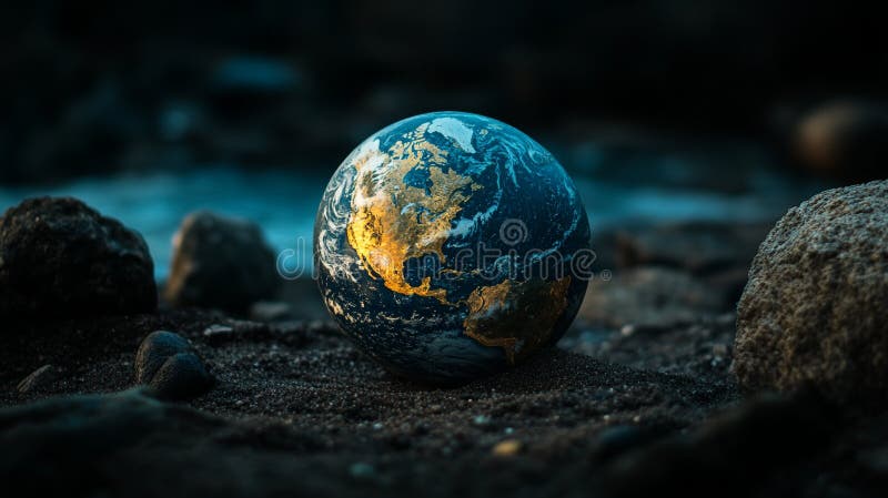 Earth Resting on Rocky Ground Illuminated by Soft Light in a Serene ...