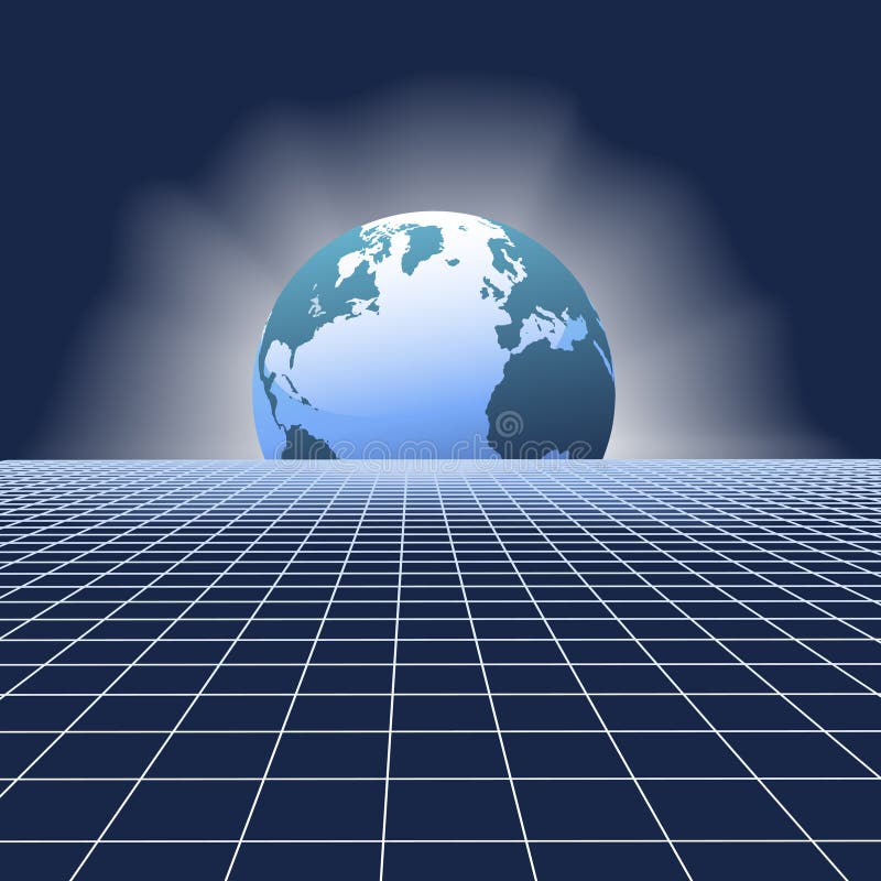 Earth Rise Globe Over Communications Network Grid Stock Vector ...