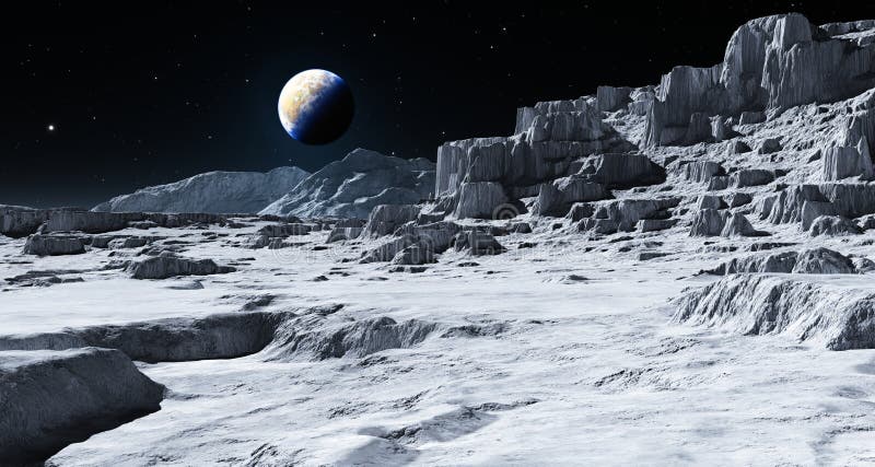 Earth rising over the Moon stock illustration. Illustration of galaxy ...