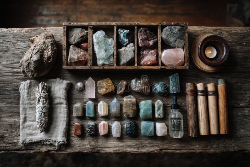 Earth Ritual Altar Flat Lay Stock Image - Image of meditation, seashell ...