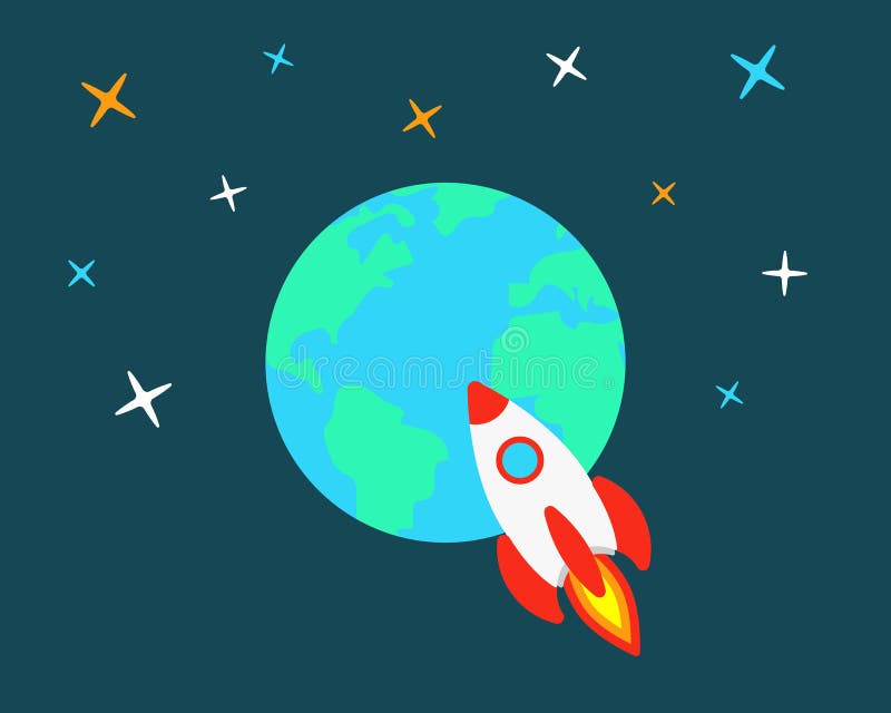 Earth and Rocket in Space with Stars Stock Vector - Illustration of ...