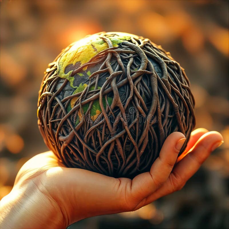Earth Globe with Roots in Hand, Generative Ai Stock Illustration ...
