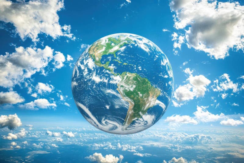 Earth Rotates in Space with Clouds Around Global Environment with ...