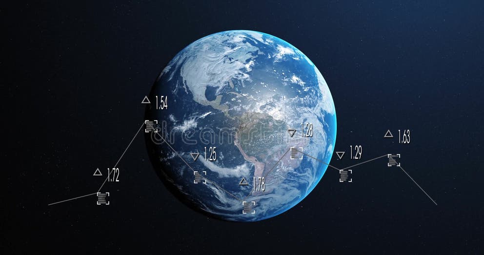 Earth Rotating with Data Points and Graphs Image Over Space Background ...