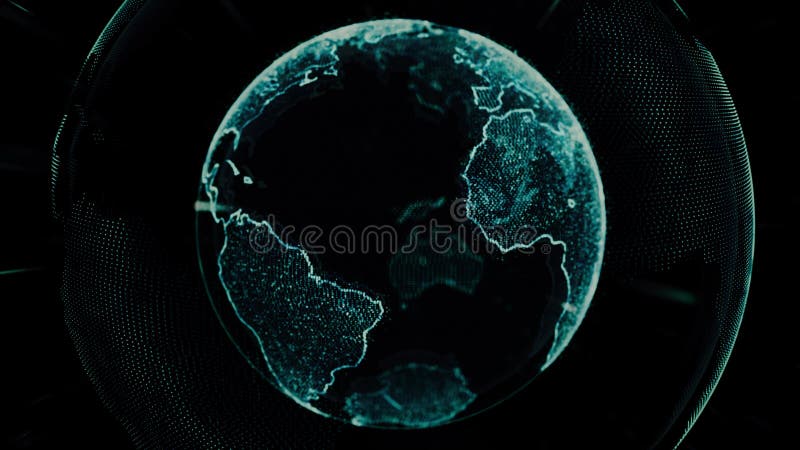 Earth Rotating Loop of Rotating Glowing Dots Stylised World Globe with ...