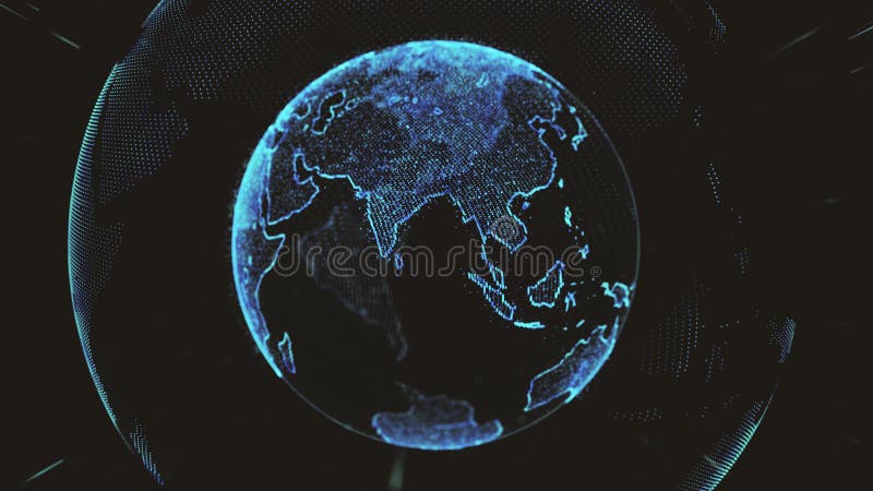 Earth Rotating Loop of Rotating Glowing Dots Stylised World Globe with ...