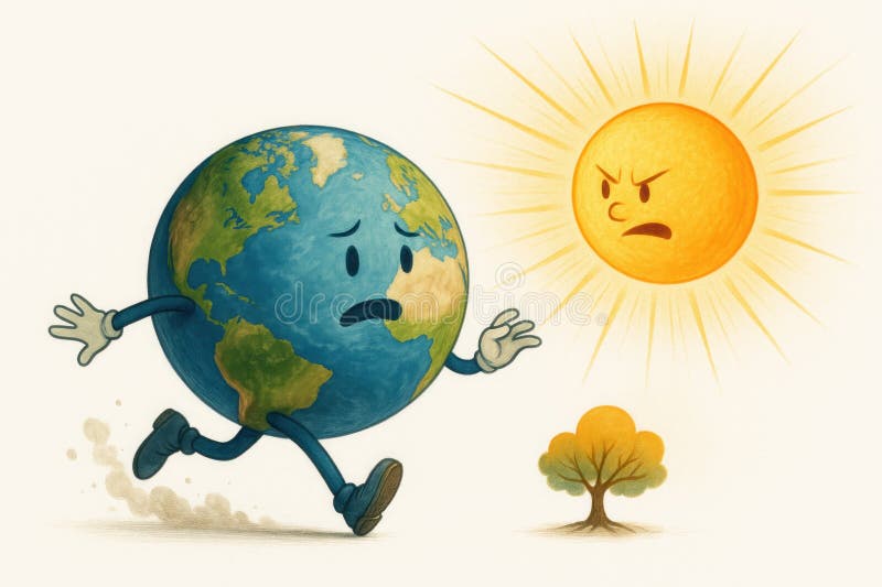 The Earth is Running Away from the Sun, Global Warming. Stock Photo ...