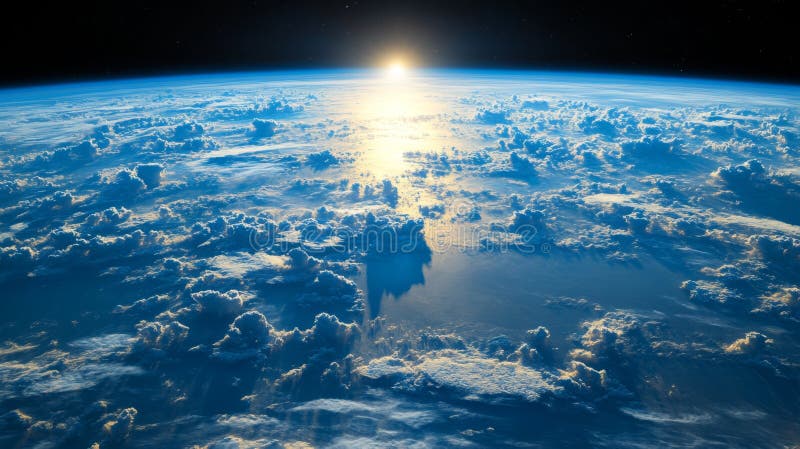 Earth S Atmosphere with Sun Rising Over Clouds from Space Stock Image ...