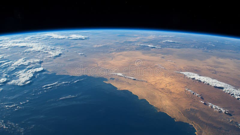 Earth S Curve with Desert and Ocean, Viewed from Space Stock ...