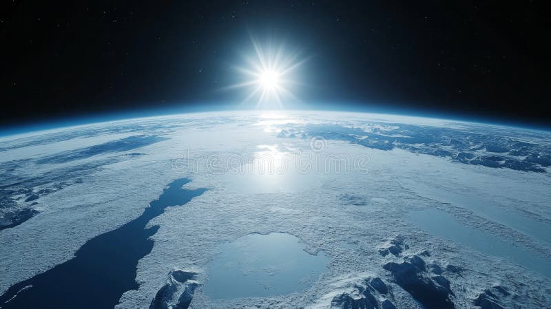 Earth S Frozen Landscape from Space with a Glowing Sun Stock Image ...