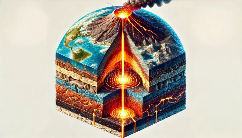 Earth?s Geological Layers and Volcanic Eruption Cross-section Diagram ...