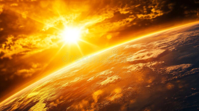 Earth S Horizon at Sunrise with Bright Sun and Clouds Stock ...