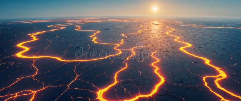 Earth S Surface Cracking Open As Magma Rivers Flow Outward Stock Image ...