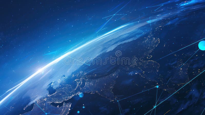 Earth S Surface and Map Lines, Representing Global Internet Network ...