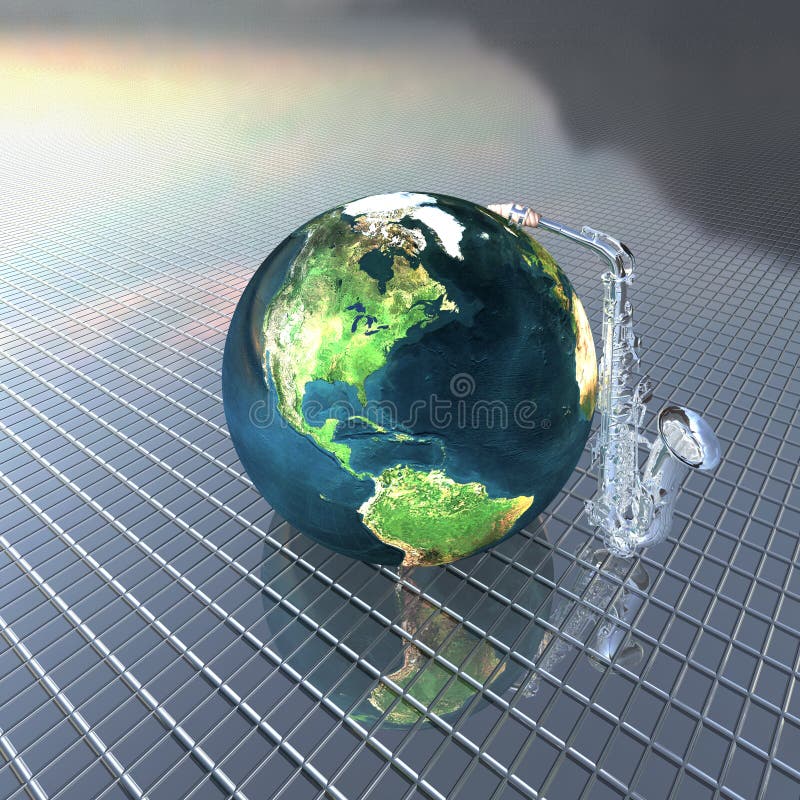 Music Earth with Headphones Stock Illustration - Illustration of music ...