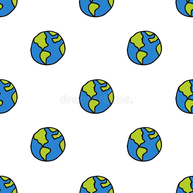 Earth Seamless Doodle Pattern Stock Illustration - Illustration of mars ...
