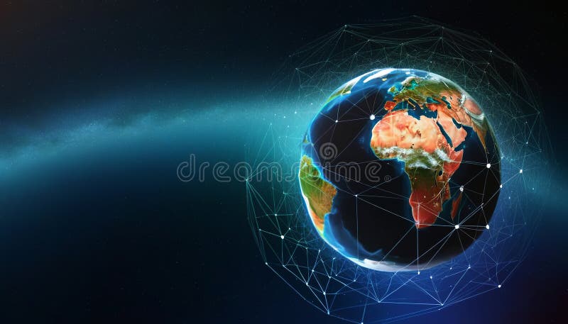 Earth Seen from Space with Planetary Network and Blockchain Connections ...
