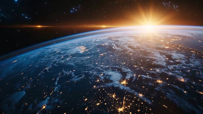 The Earth is Seen from Space with the Sun Rising Stock Image - Image of ...