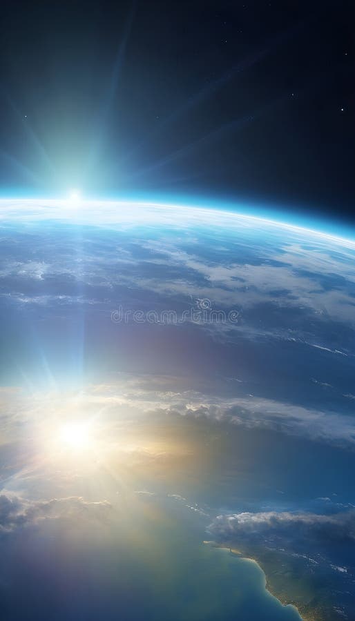 The Earth is Seen from Space with the Sun Rising Stock Illustration ...