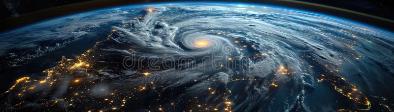 Earth Seen from Space with Swirling Clouds and a Glowing Center Stock ...