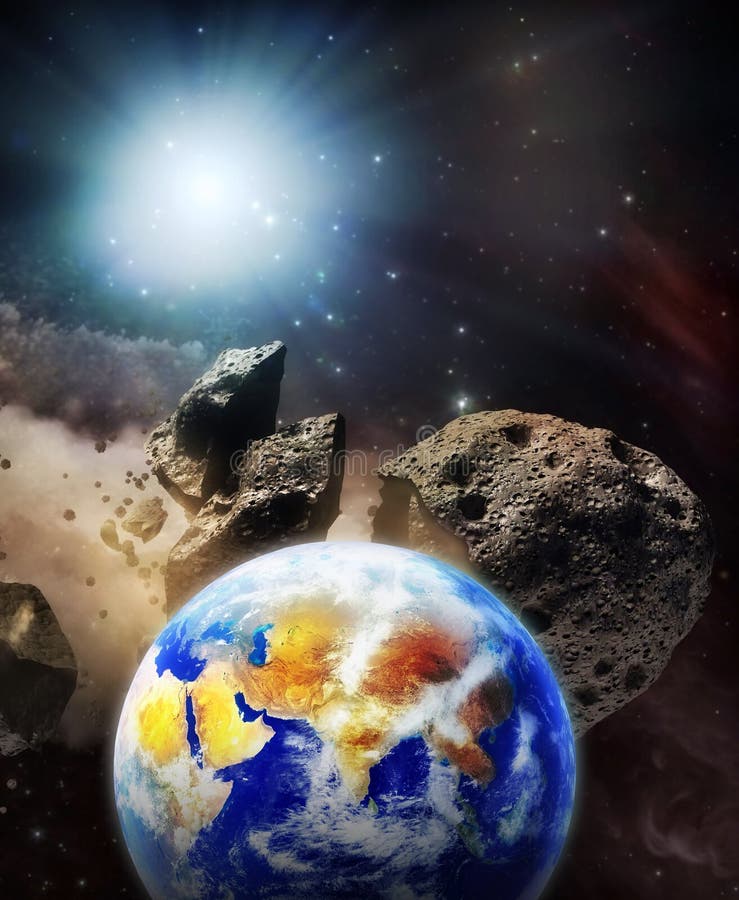 The Earth Set on Collision Orbit with Asteroids Stock Illustration ...