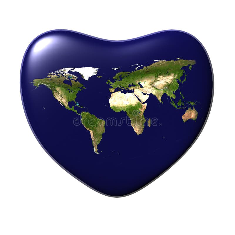 The Earth in the Shape of Heart Isolated on White Stock Illustration ...