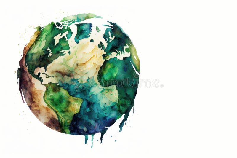 Earth Shape on White Background Watercolor Hand Drawn Style. Earth Day ...