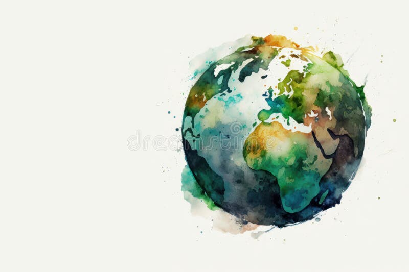 Earth Shape on White Background Watercolor Hand Drawn Style. Earth Day ...