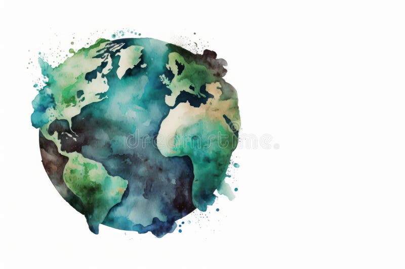 Earth Shape on White Background Watercolor Hand Drawn Style. Earth Day ...