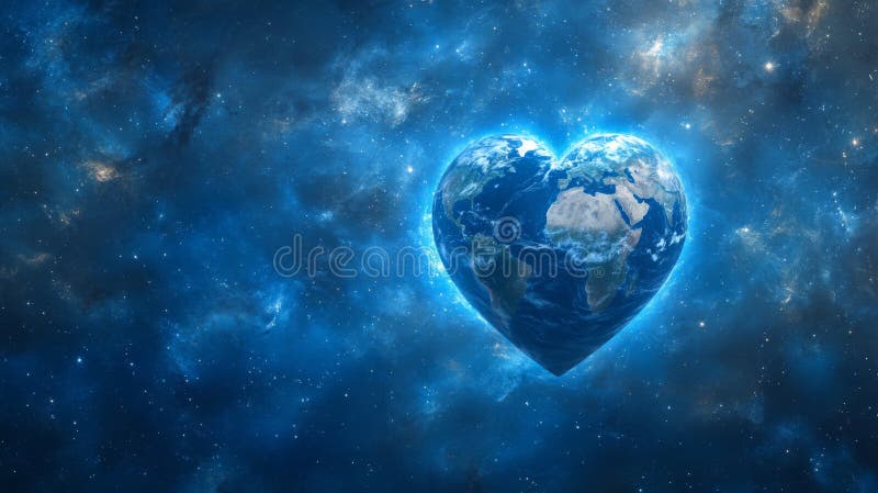 Earth Shaped As a Heart in a Blue Space Stock Illustration ...
