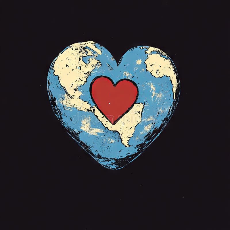 Earth Shaped As a Heart with a Red Heart Inside. Stock Illustration ...