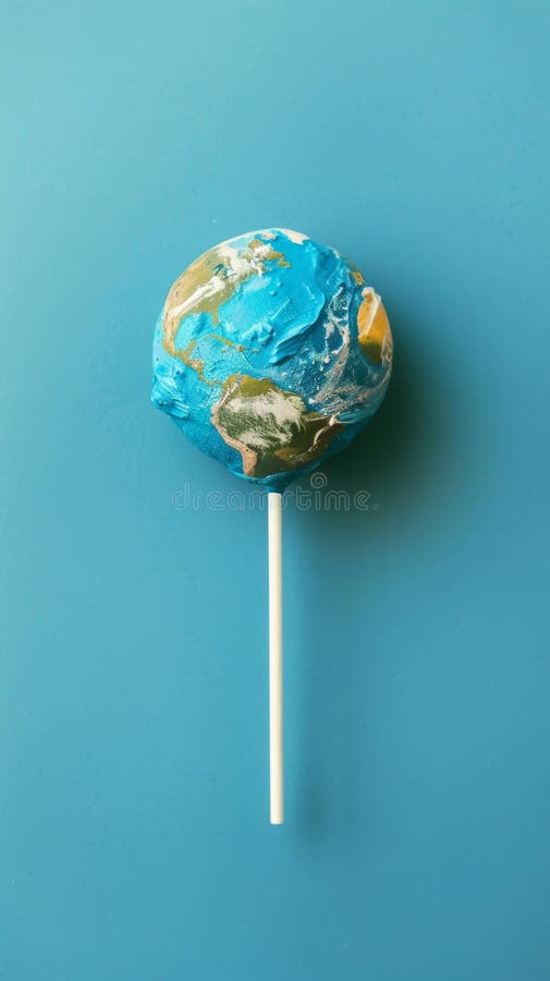Earth Shaped Lollipop on a Blue Background Stock Photo - Image of ...