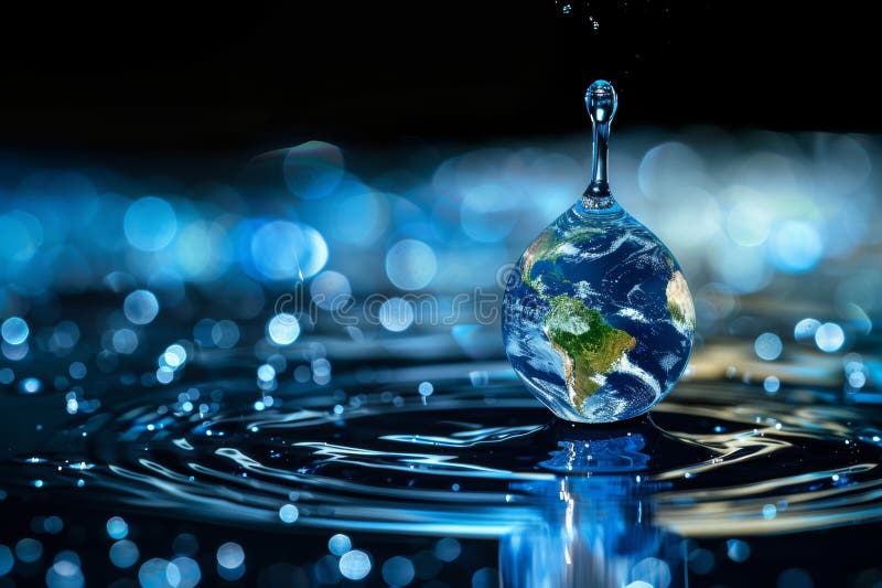 Earth Shaped Water Droplet Symbolizing Water Conservation with Space ...