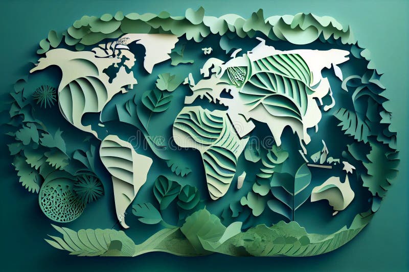 Earth Shapes with Trees Water and Shadow. Save the Earth Concept ...