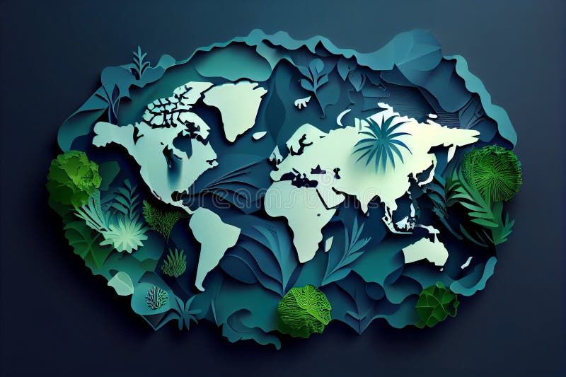 Earth Shapes with Trees Water and Shadow. Save the Earth Concept ...