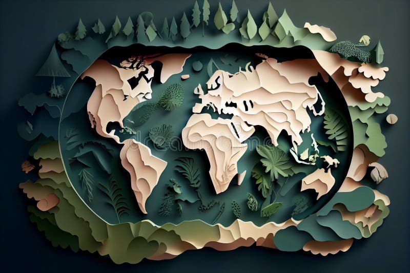 Earth Shapes with Trees Water and Shadow. Save the Earth Concept ...