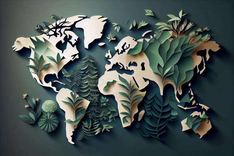 Earth Shapes with Trees Water and Shadow. Save the Earth Concept ...