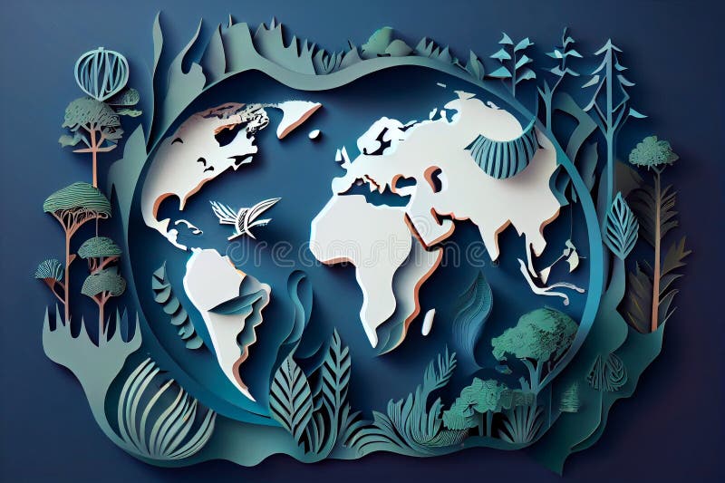 Earth Shapes with Trees Water and Shadow. Save the Earth Concept ...